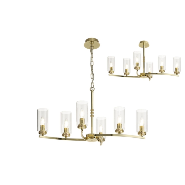 Demi Rectangular Pendant Semi Flush 6 X E14 In A Polished Gold Clear