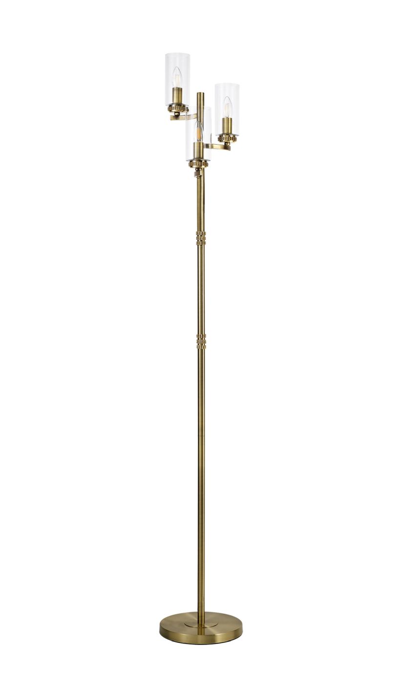 Demi Floor Lamp 3 X E14 In A Antique Brass Clear Finish And Clear